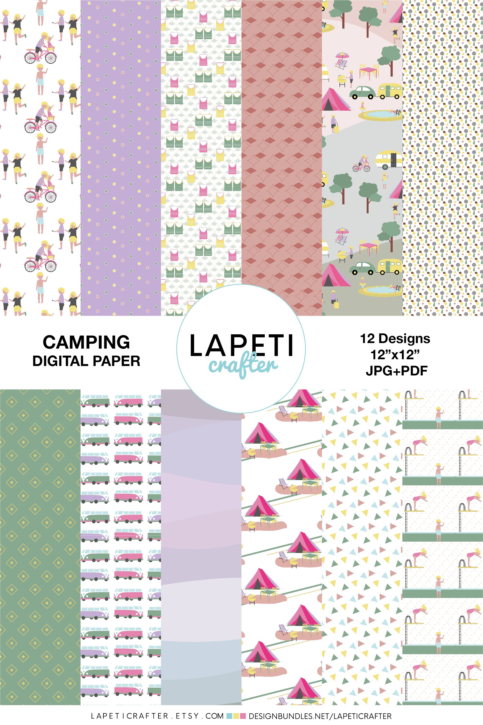 Summer camping papers | Adventure scrapbook paper packs