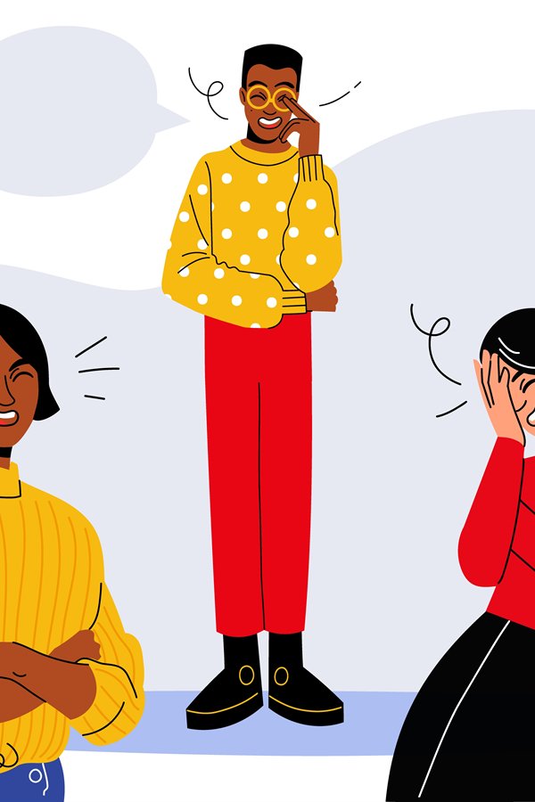 Laughing joke friends. People laugh loudly at funny anecdote