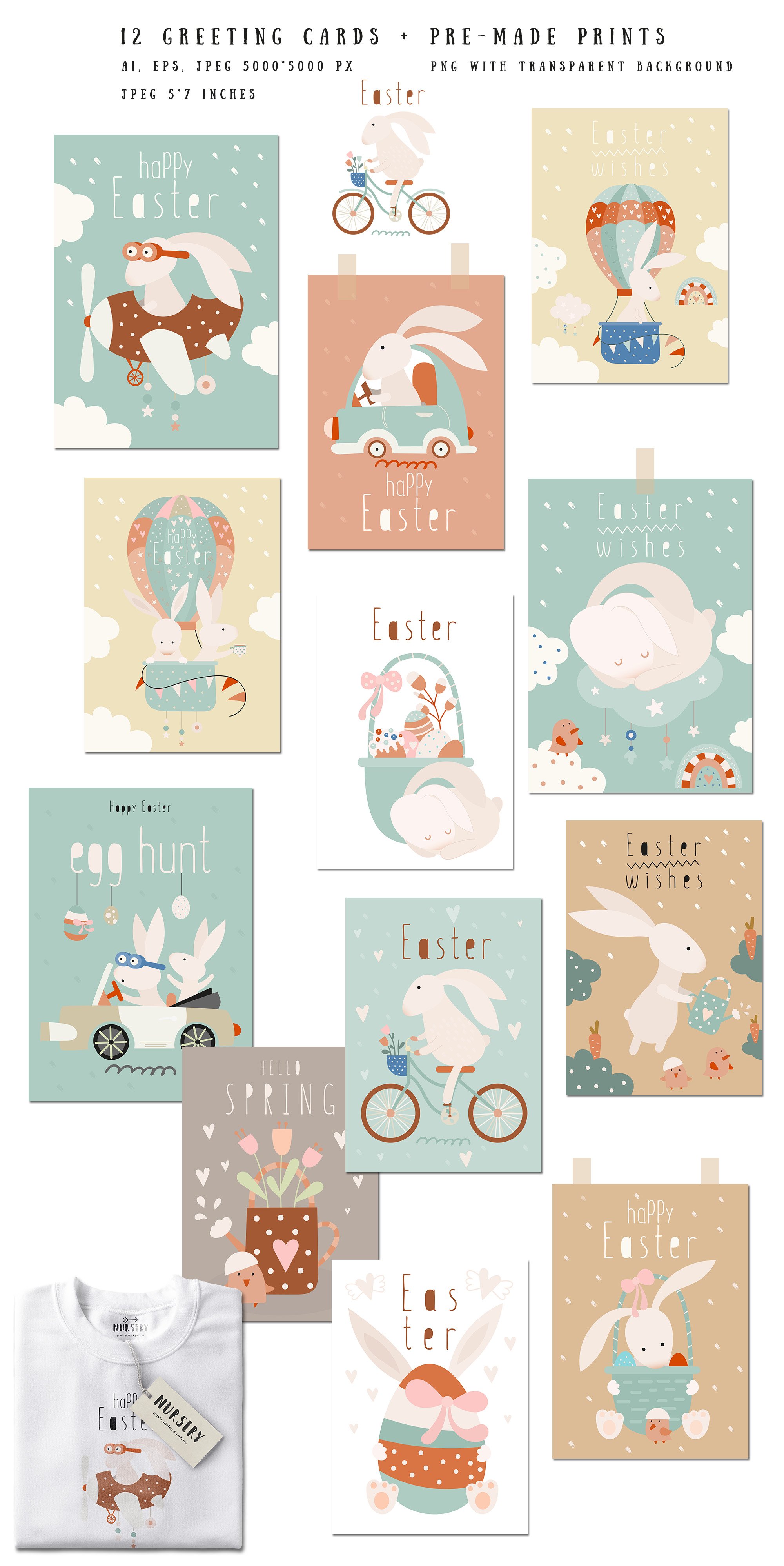 Easter bunny greeting cards, posters, pre-made prints