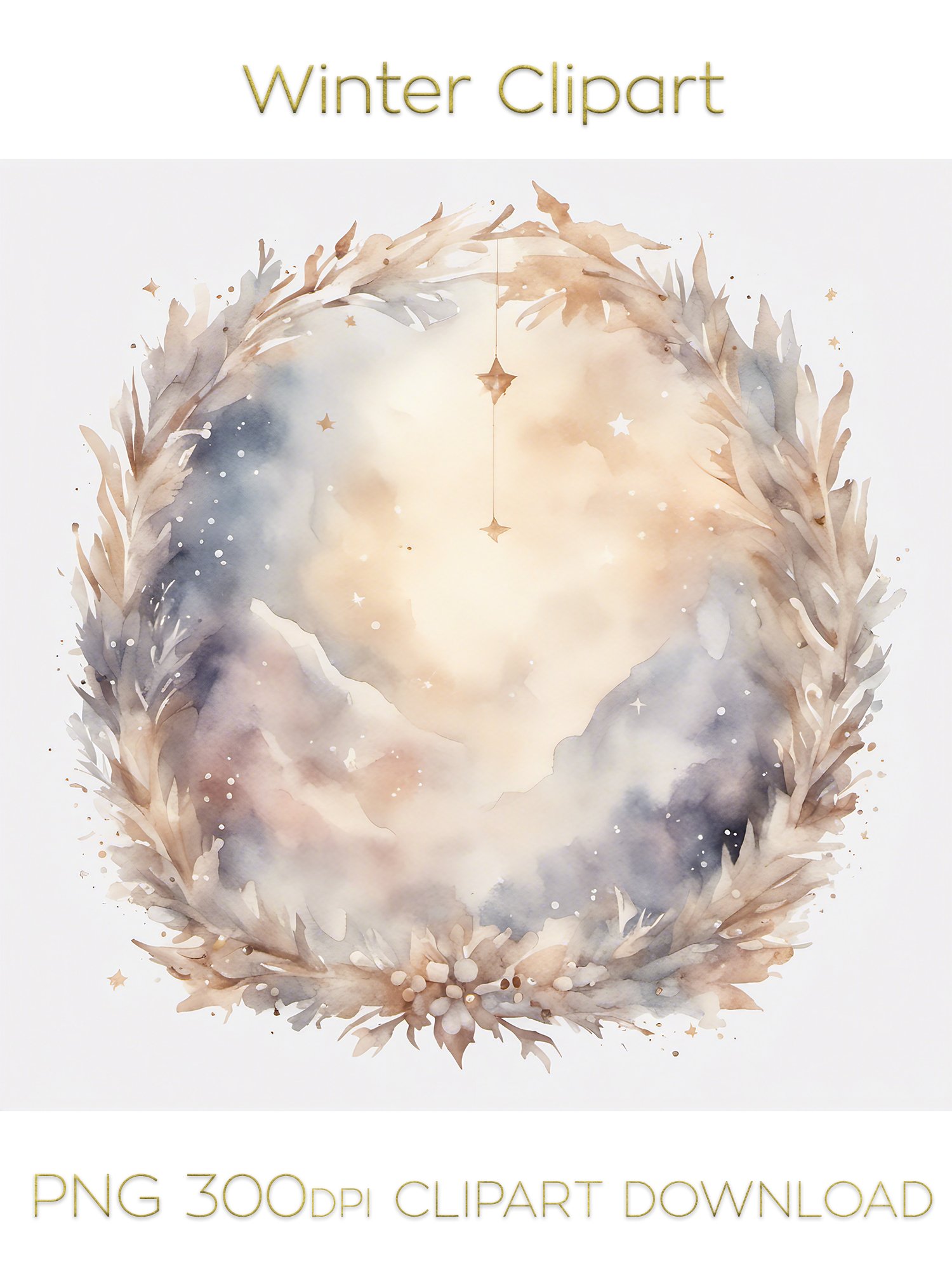 Winter Watercolor Clipart night sky Christmas (2805209)