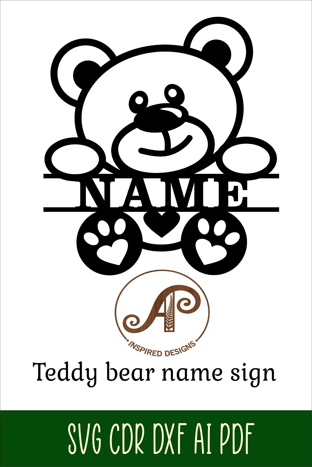 Cute Teddy bear Name sign svg laser cut template