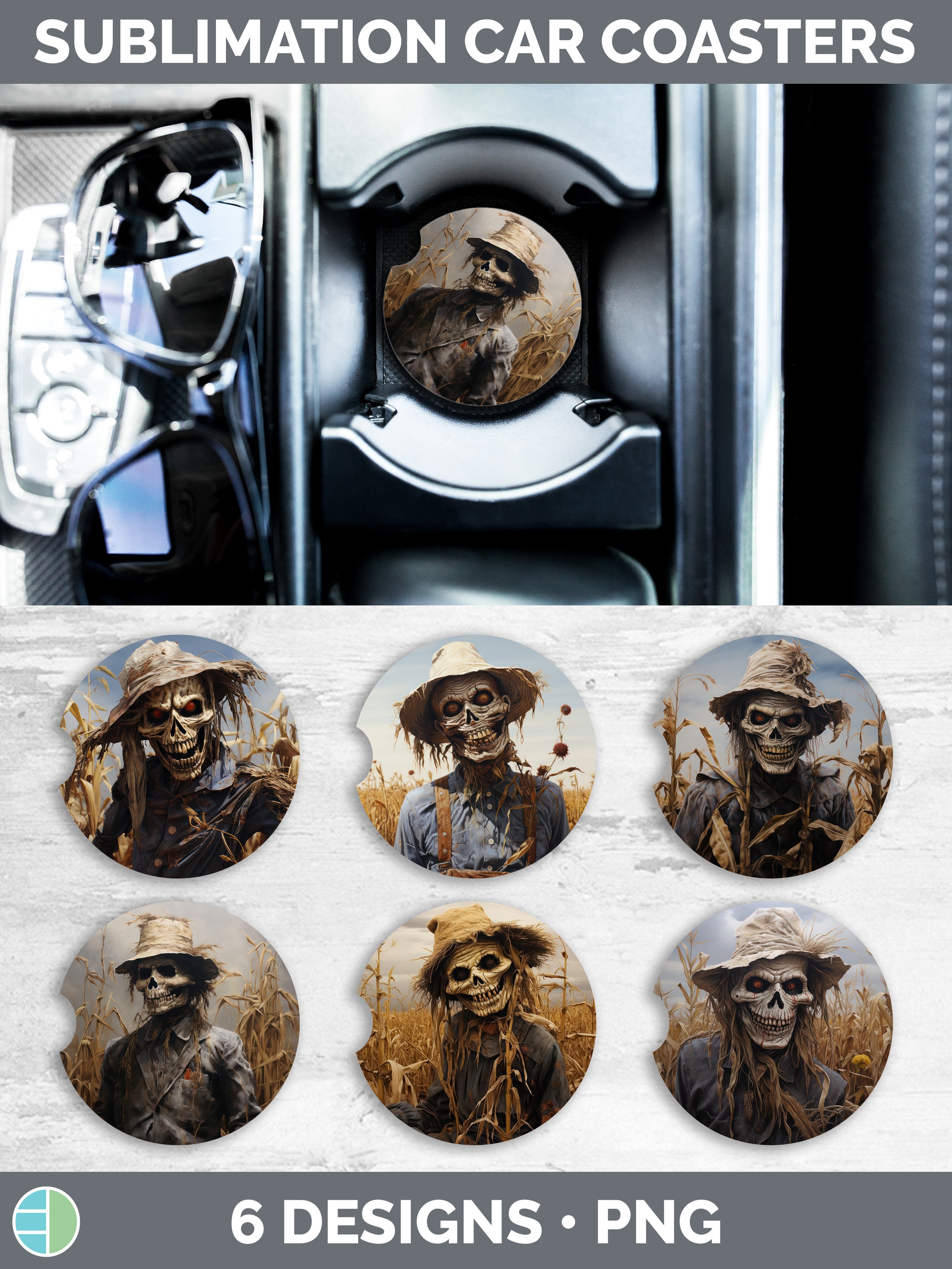 Halloween Scarecrow Car Coaster | Sublimation Coaster Design