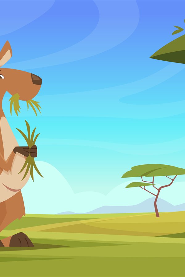 Kangaroo background. Cartoon australian landscape with wildl