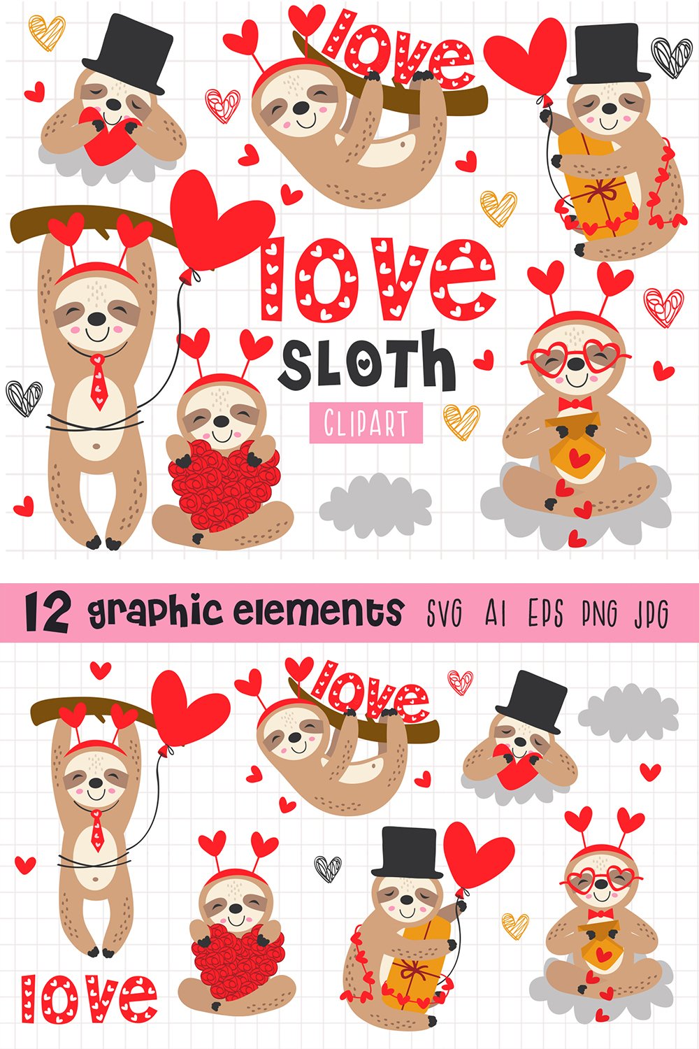 Sloth valentine svg Sloth svg Sloth clipart Sloth vector