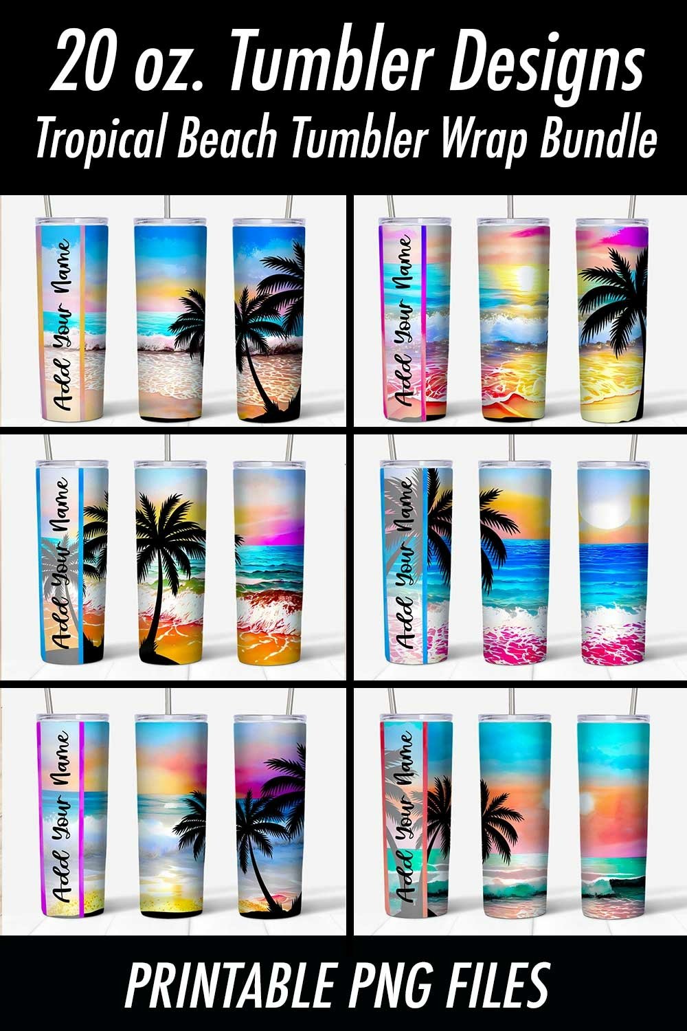 Tropical Beaches 20 oz Seamless Tumbler Sublimation Bundle