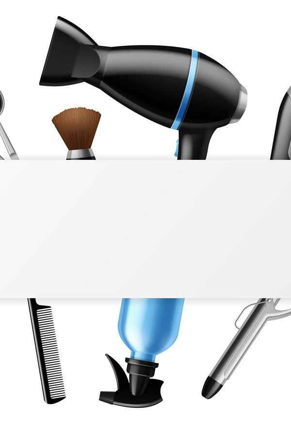 Realistic barber tools. 3D hairdresser professional objects.