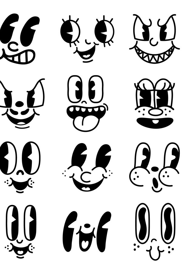 Vintage 50s cartoon and comic happy facial expressions. Old