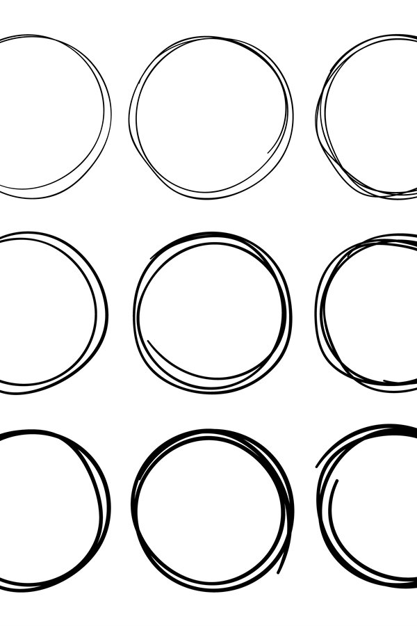 Sketch circles. Circular doodle frame, hand drawn pen stroke