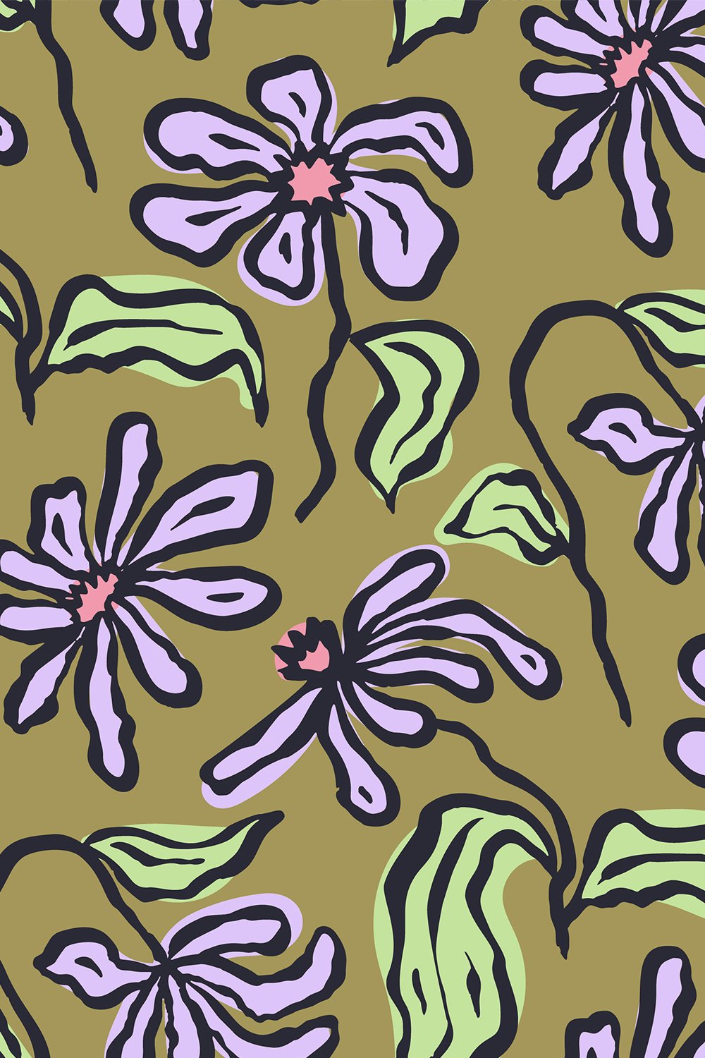 Inky Daisy Flower Seamless Pattern | Hand Drawn Floral Print