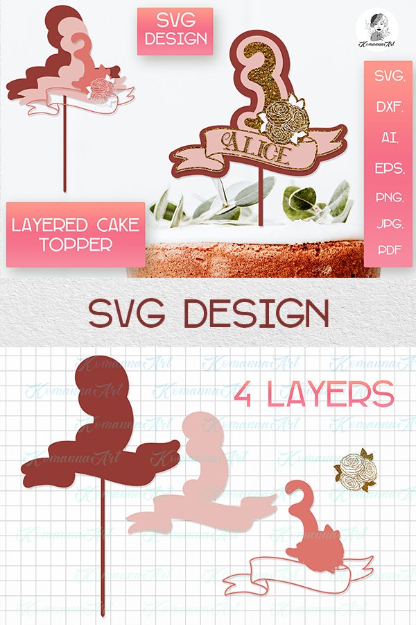 3d Layered Cake toppers SVG, 3 year SVG, Third Birthday Cake