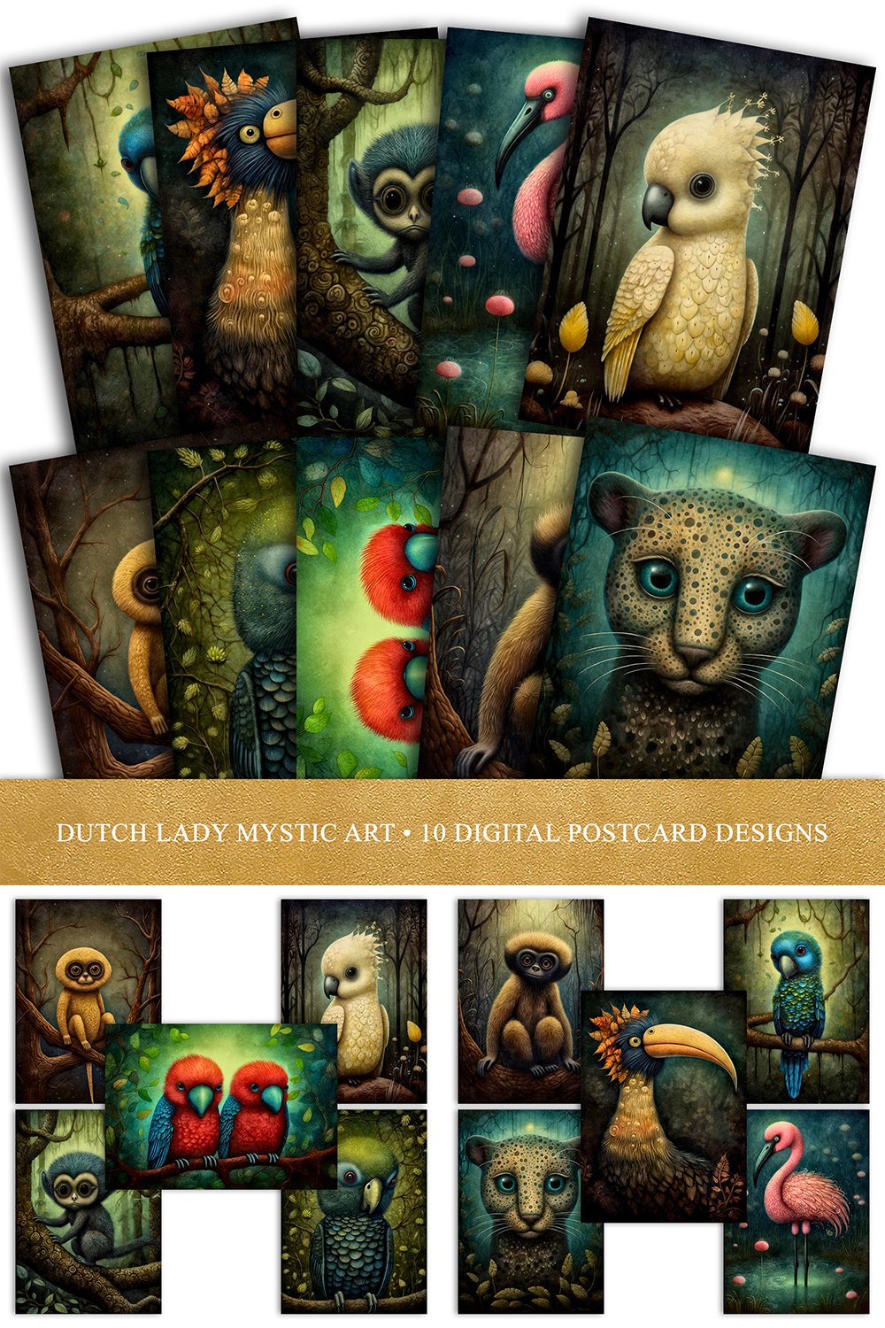 Dark Jungle Animals Postcard and Poster Print Set