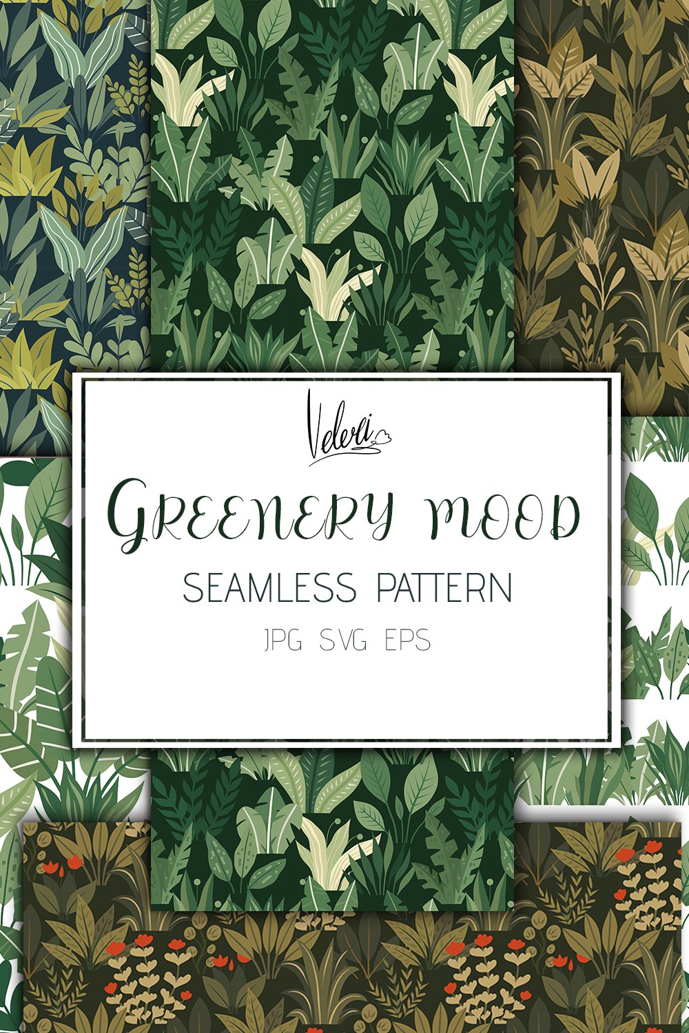 16 Greenery mood patterns set