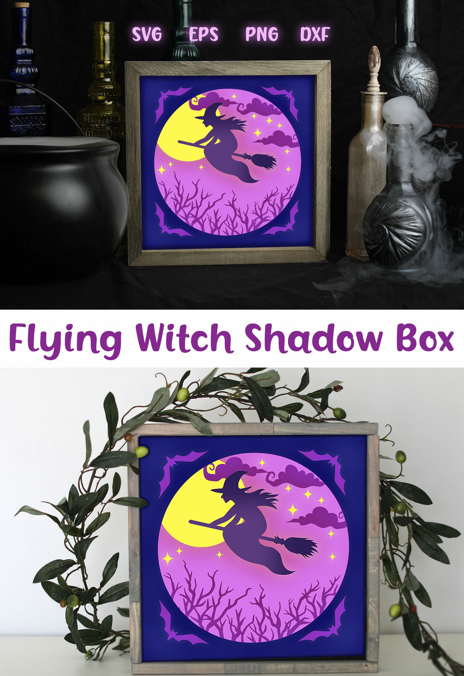Flying Witch Shadow Box - 4 SVG layers
