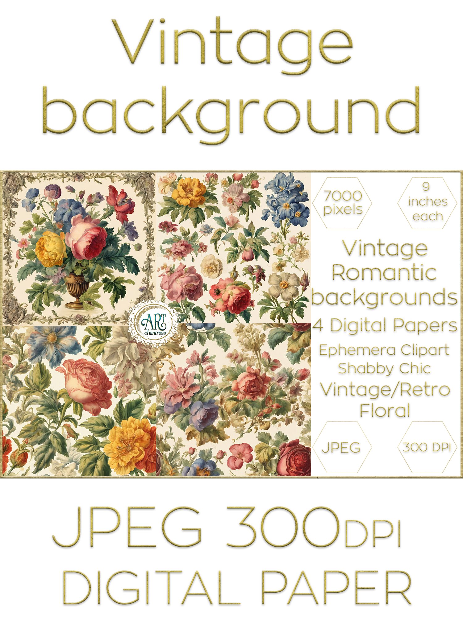 Vintage Floral Sketch Old Romantic Digital Paper (3104869)
