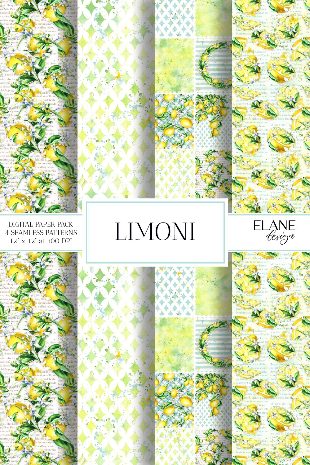 Lemon Flower Digital Paper, Citrus Fruit Seamless (4100419)