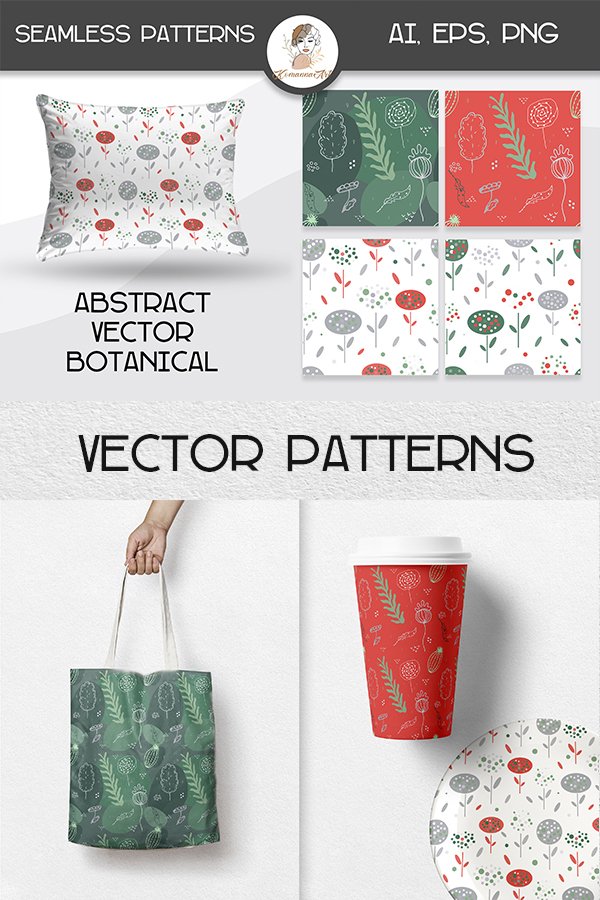 Abstract pink woman vector seamless patterns, hand (1175904)