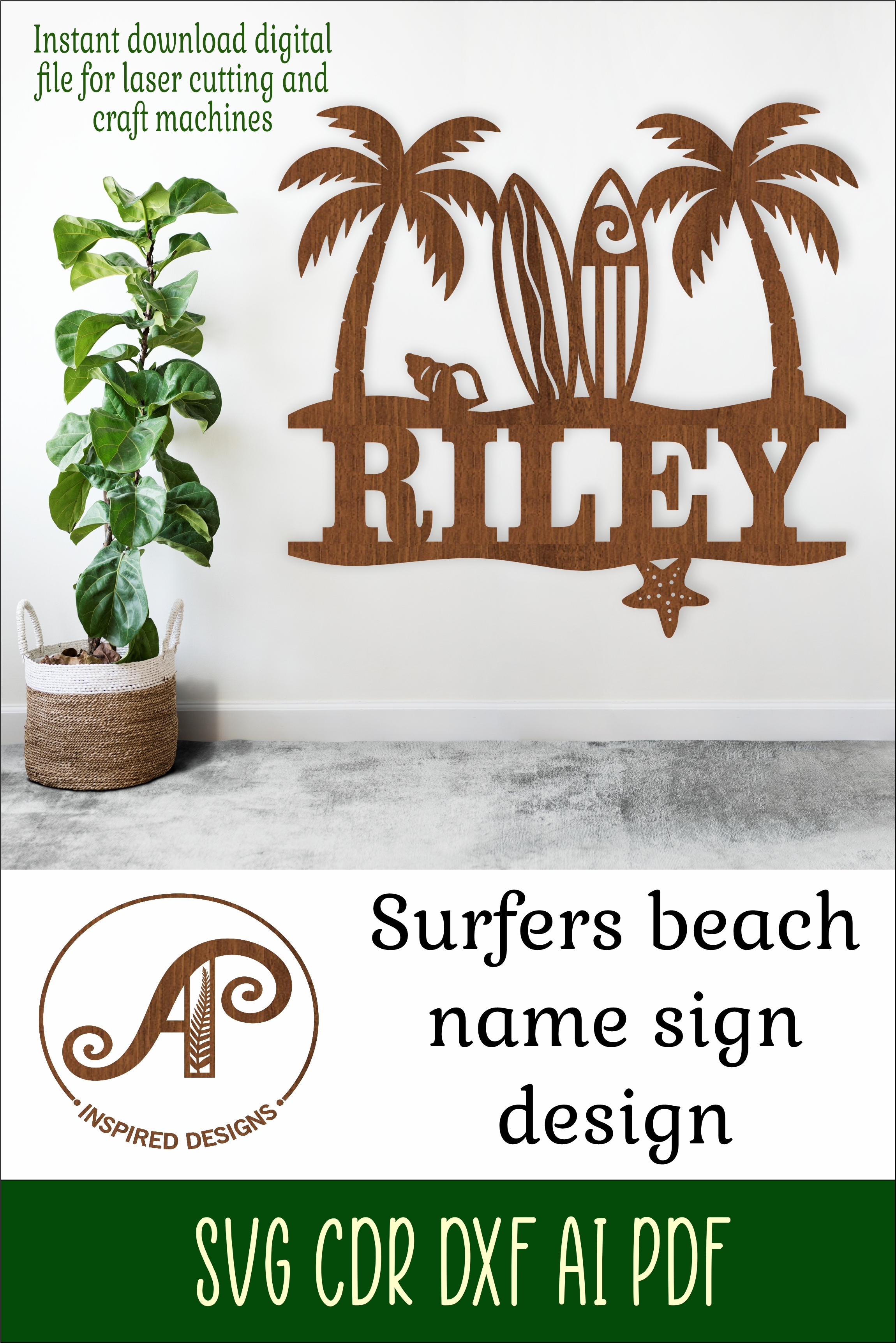 Surfers beach name sign svg laser cut file