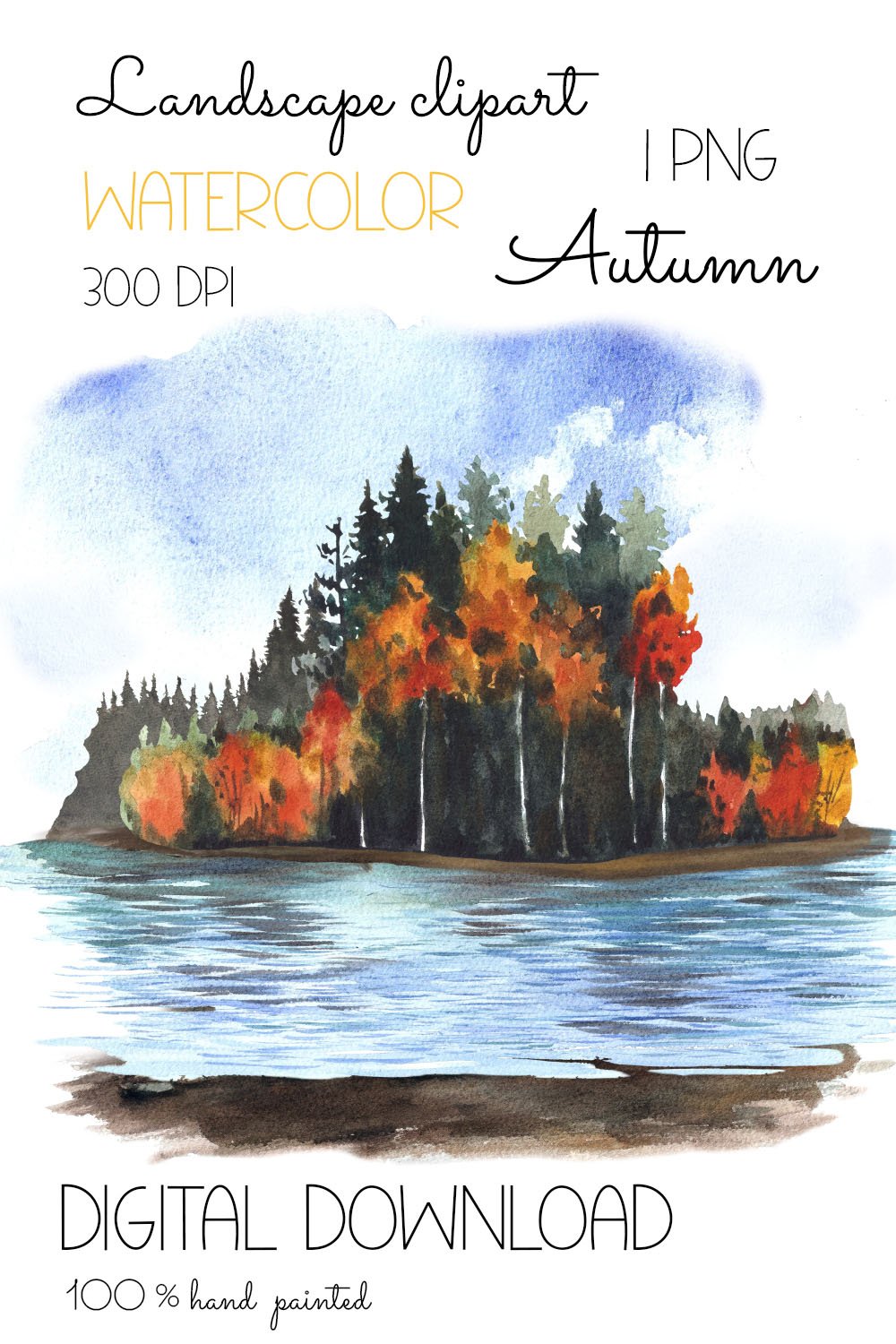 Watercolor autumn landscape clipart. Fall Sublimation PNG