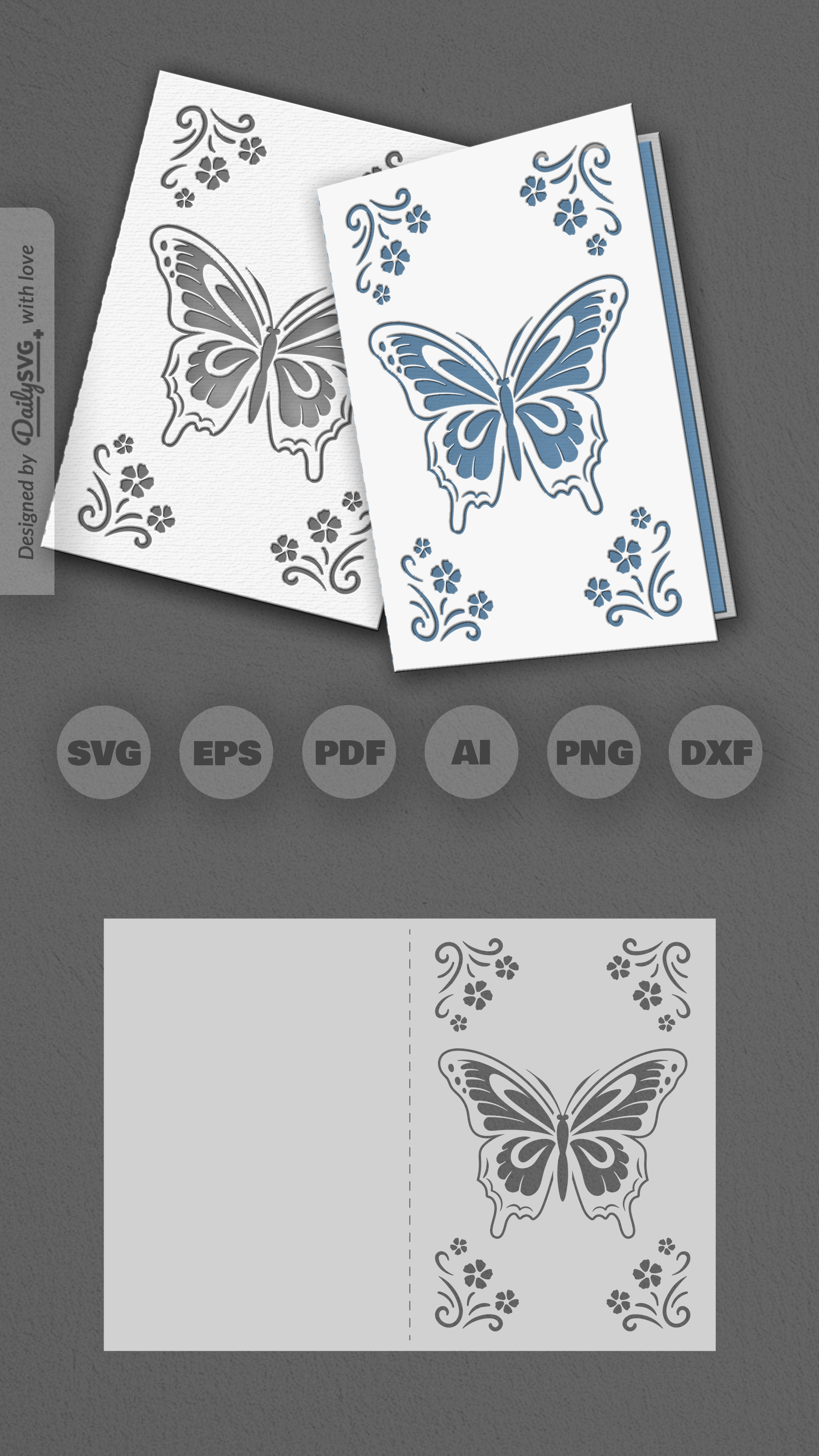 Butterfly Floral Greeting Card SVG (6176112)