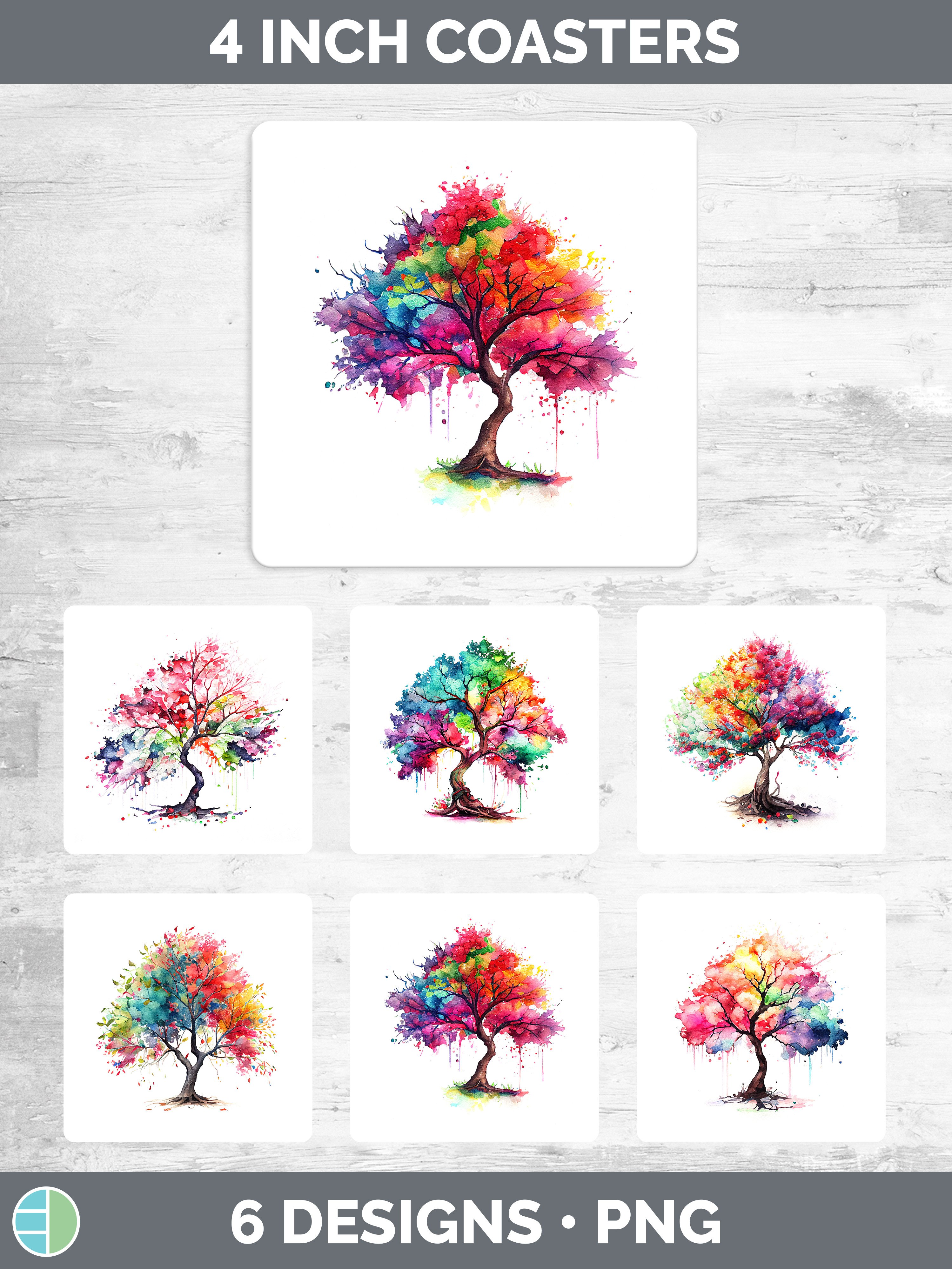 Rainbow Cherry Trees Square Coaster | Sublimation Coaster De
