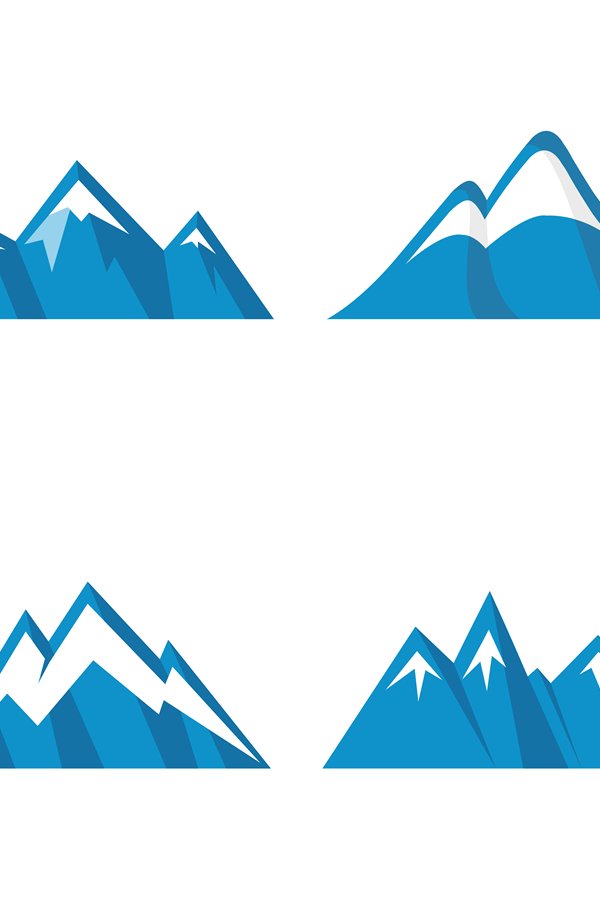 Blue mountain icons on white background
