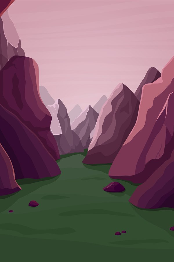 Cartoon mountain landscape. Red canyon, nature adventure in
