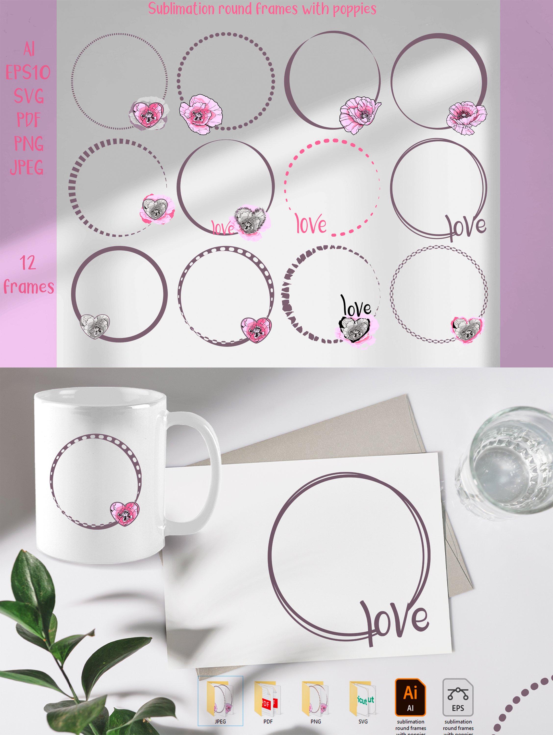 12 Sublimation round frames/Pink Poppy