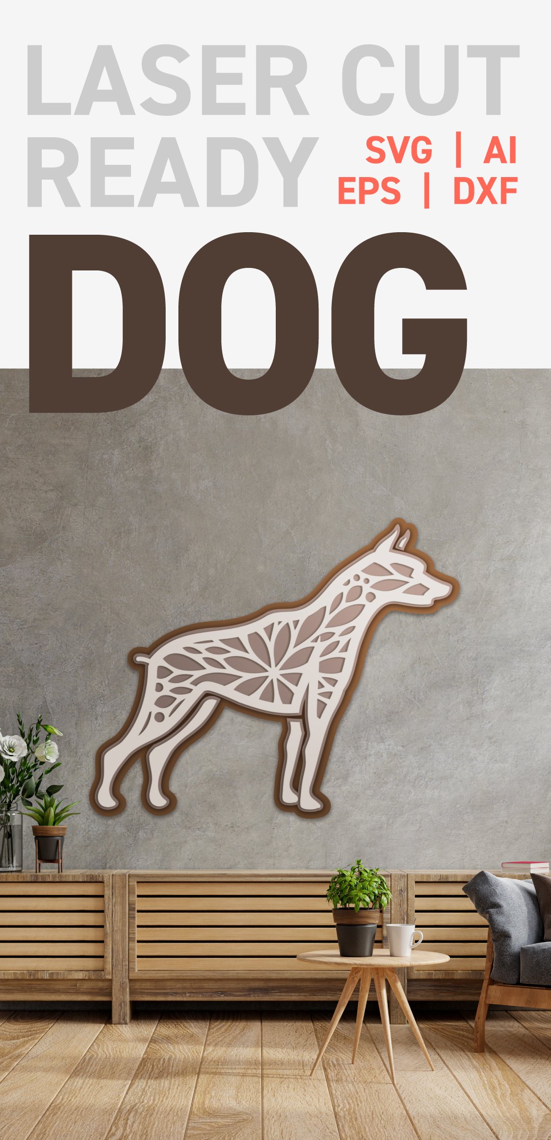 SVG Multilayer Ornamental Dog for Laser Cutting