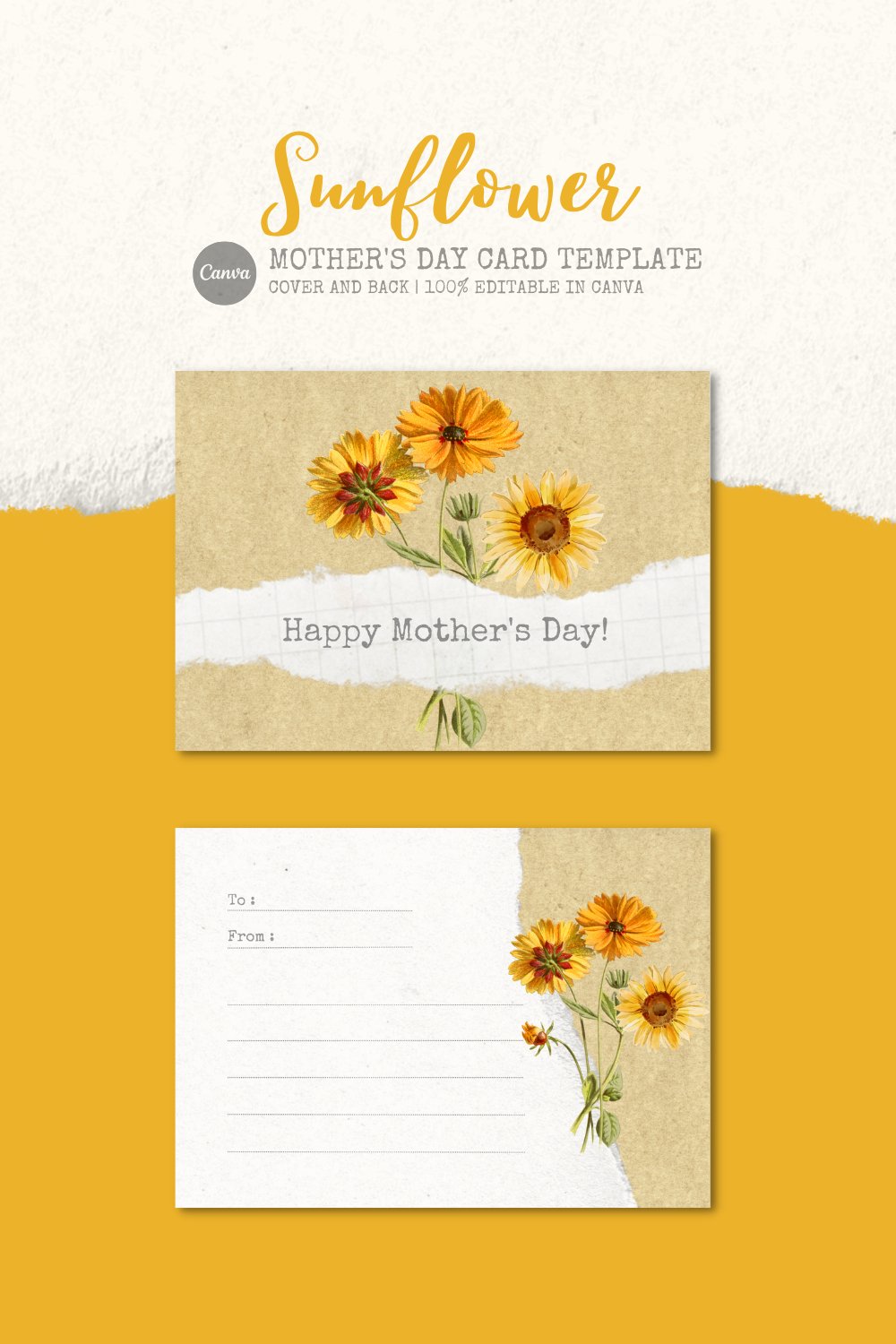 Sunflower Mother's Day Card TEMPLATE