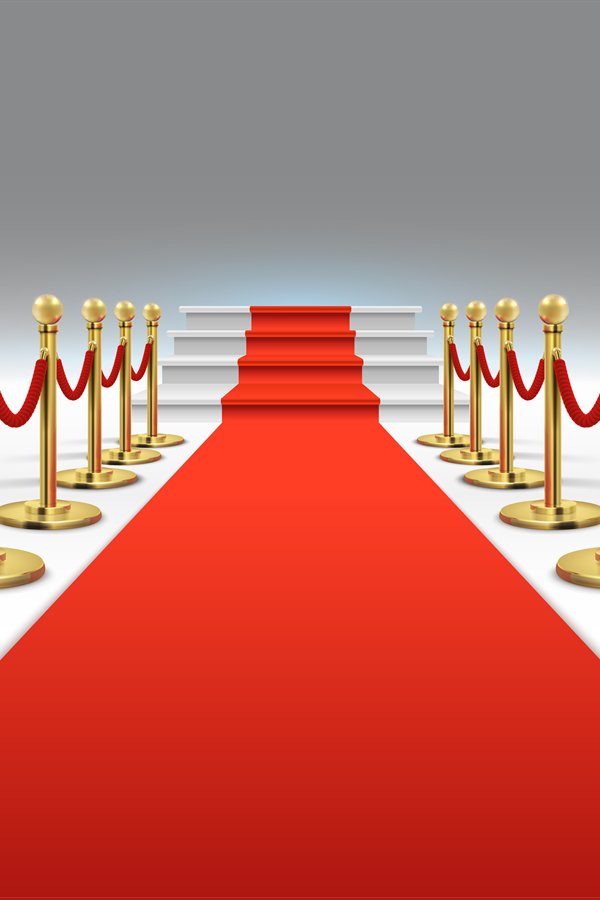 Hollywood luxury and elegant red carpet with stairs in persp