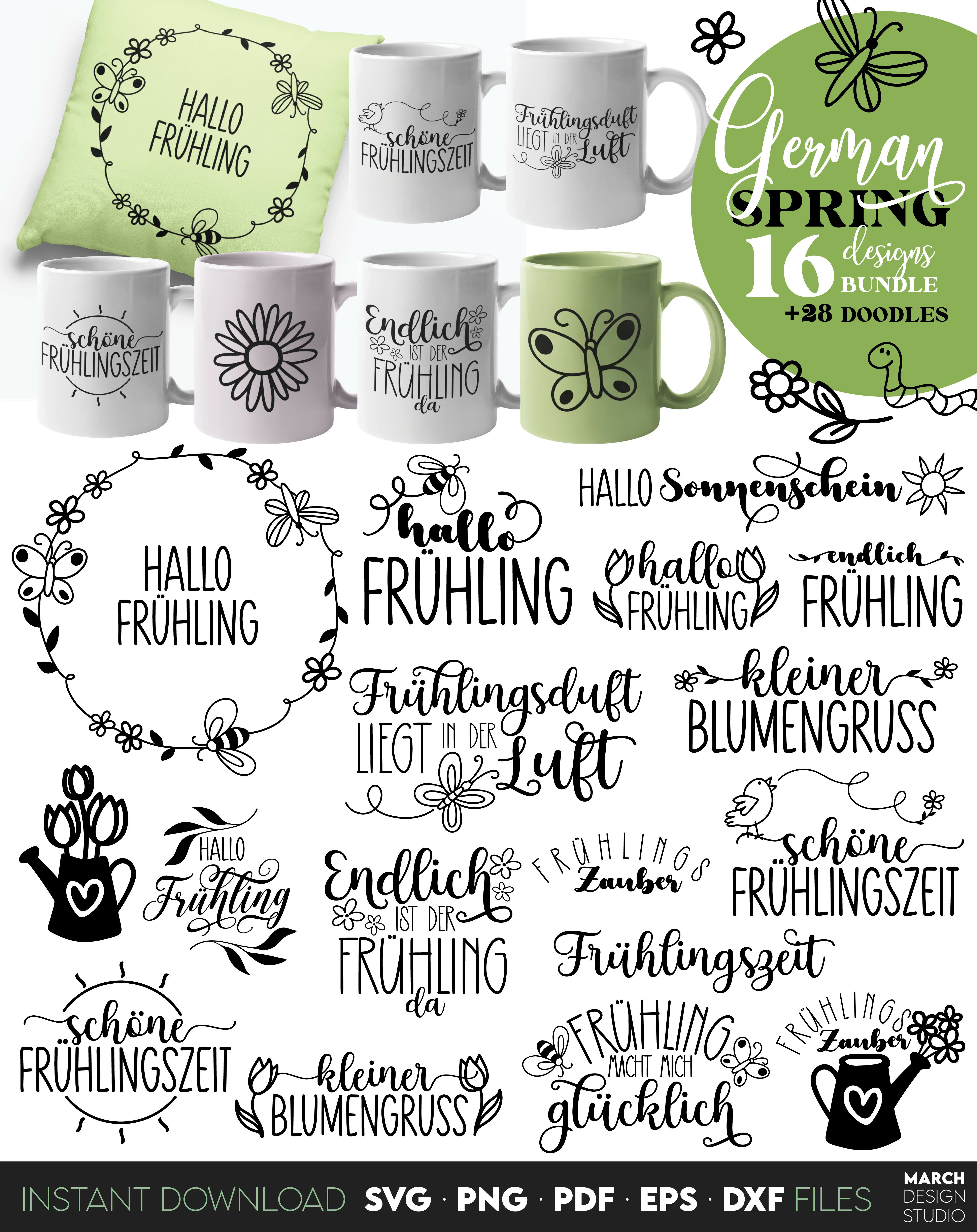 German Fruhling Plotter File SVG DXF PNG Hello Spring SVG