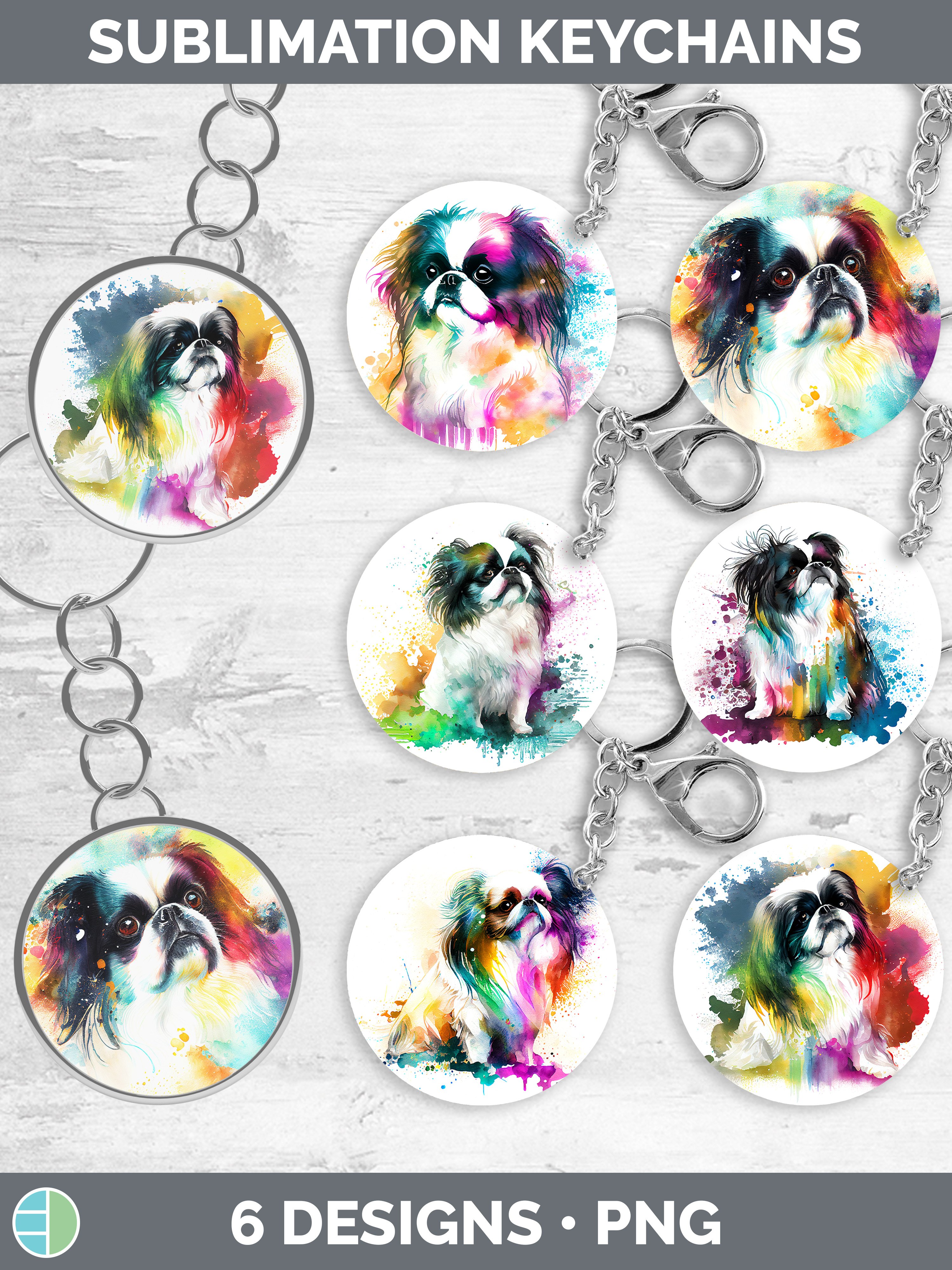Rainbow Japanese Chin Dog Keychain | Sublimation Keyring Des