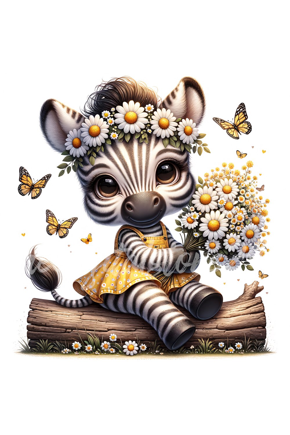 Cute Zebra with Daisy Florals JPG Design (3563642)