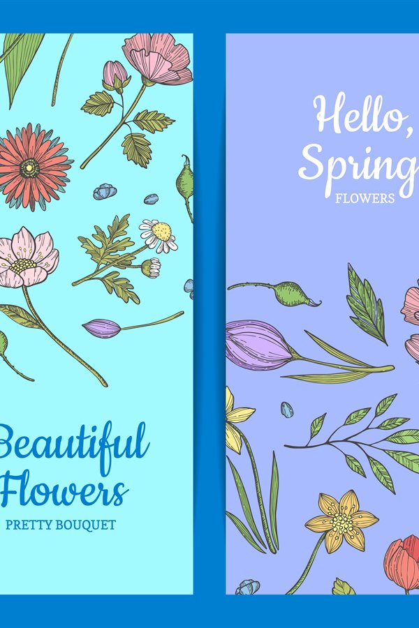 Vector hand drawn flowers web banner templates (872453)
