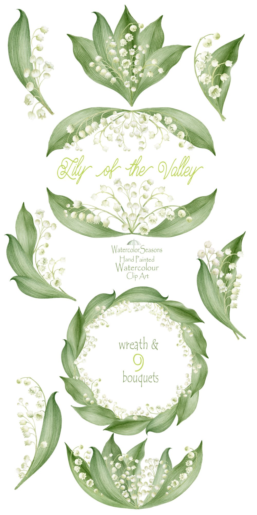 Lily of the valley spring bouquets, wreath, wedding art, PNG