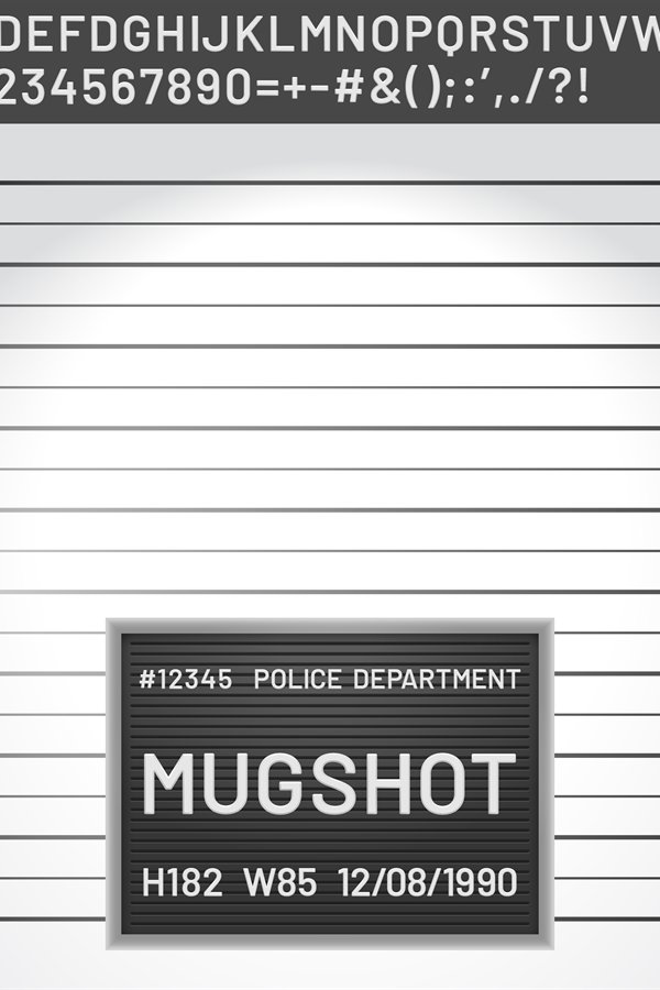Mugshot template. Police lineup mugshot board with plastic a