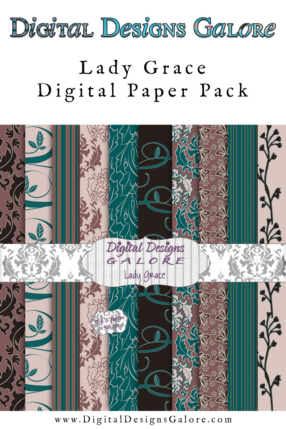 Lady Grace Digital Paper Pack |10 Digital Craft Papers
