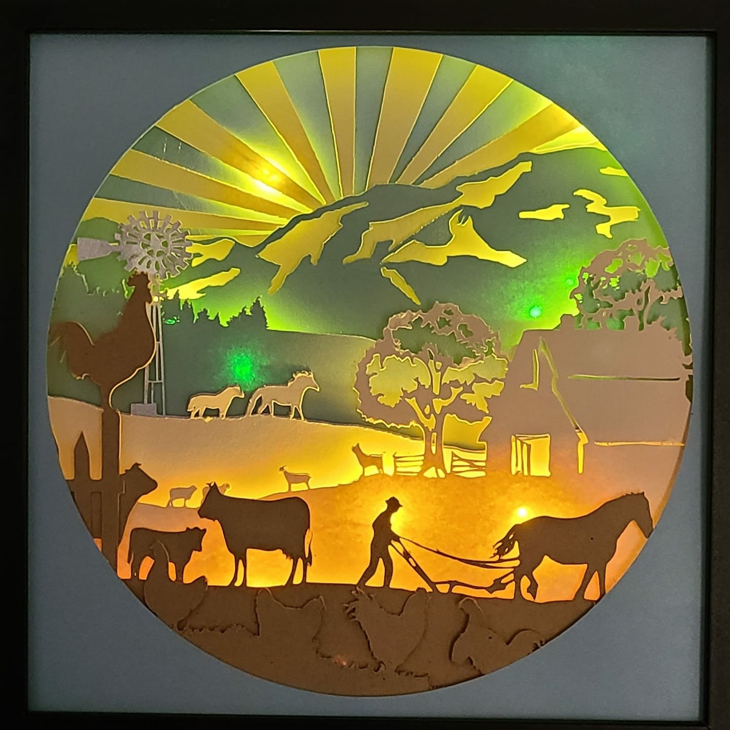 Farm cattle ranch animals 3d layered shadow box light box