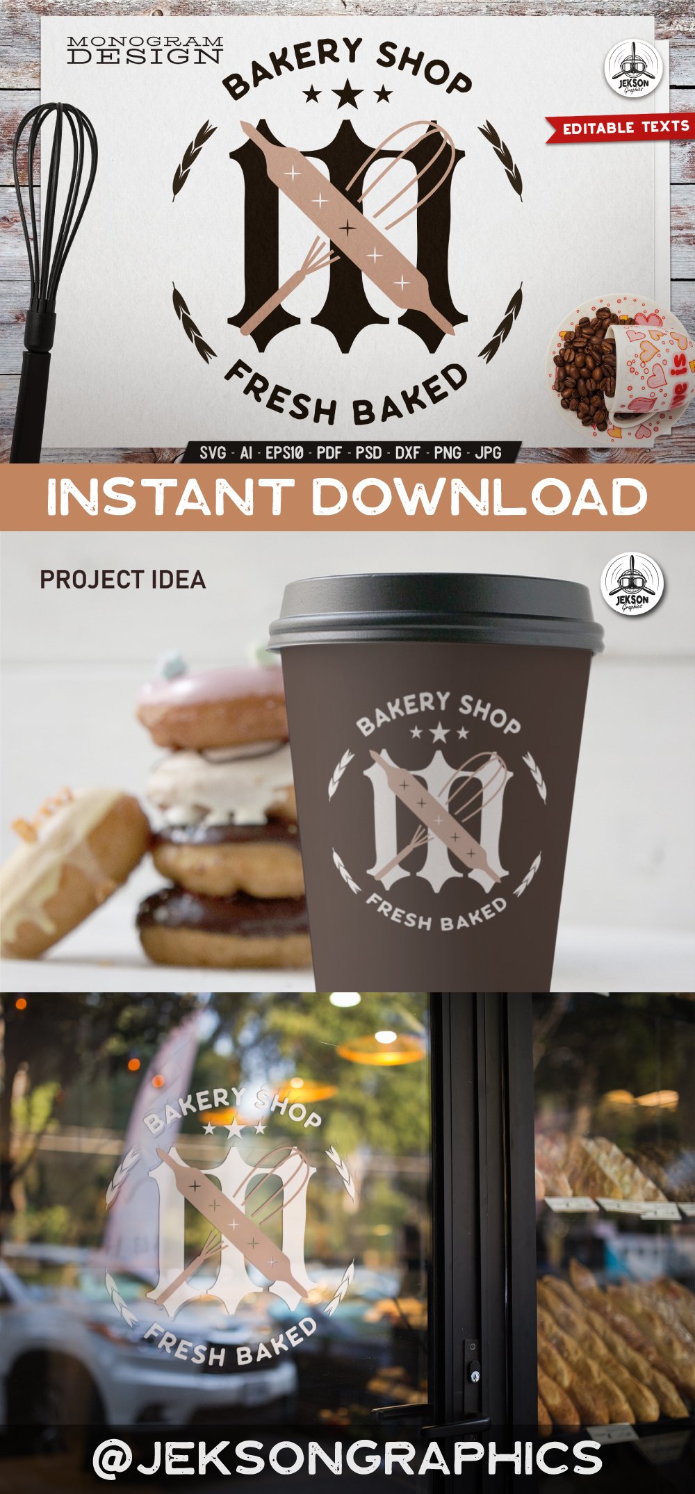 Bakery Shop Monogram SVG Design With Kitchen Utensils DXF