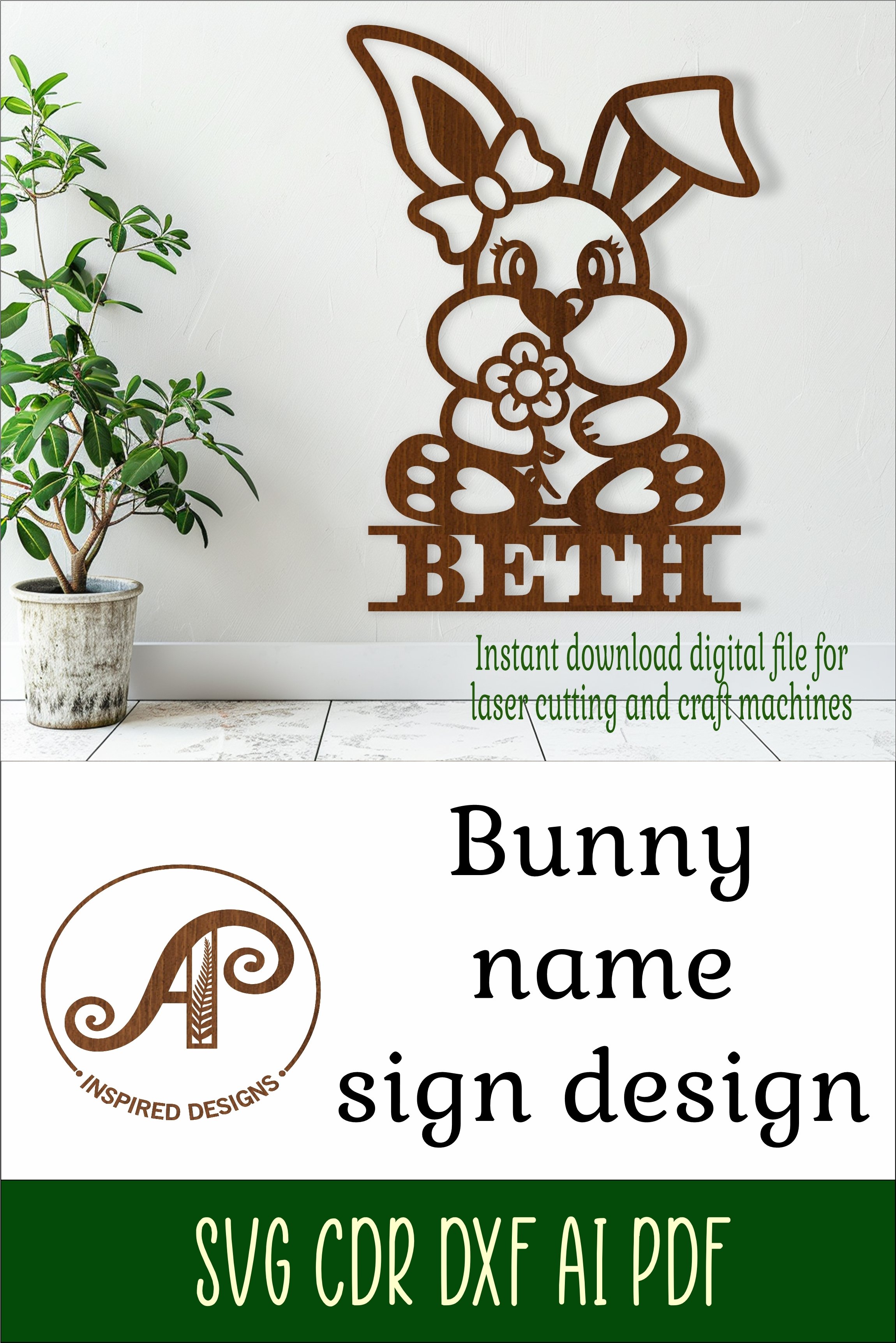 Bunny theme Name sign svg laser cut template