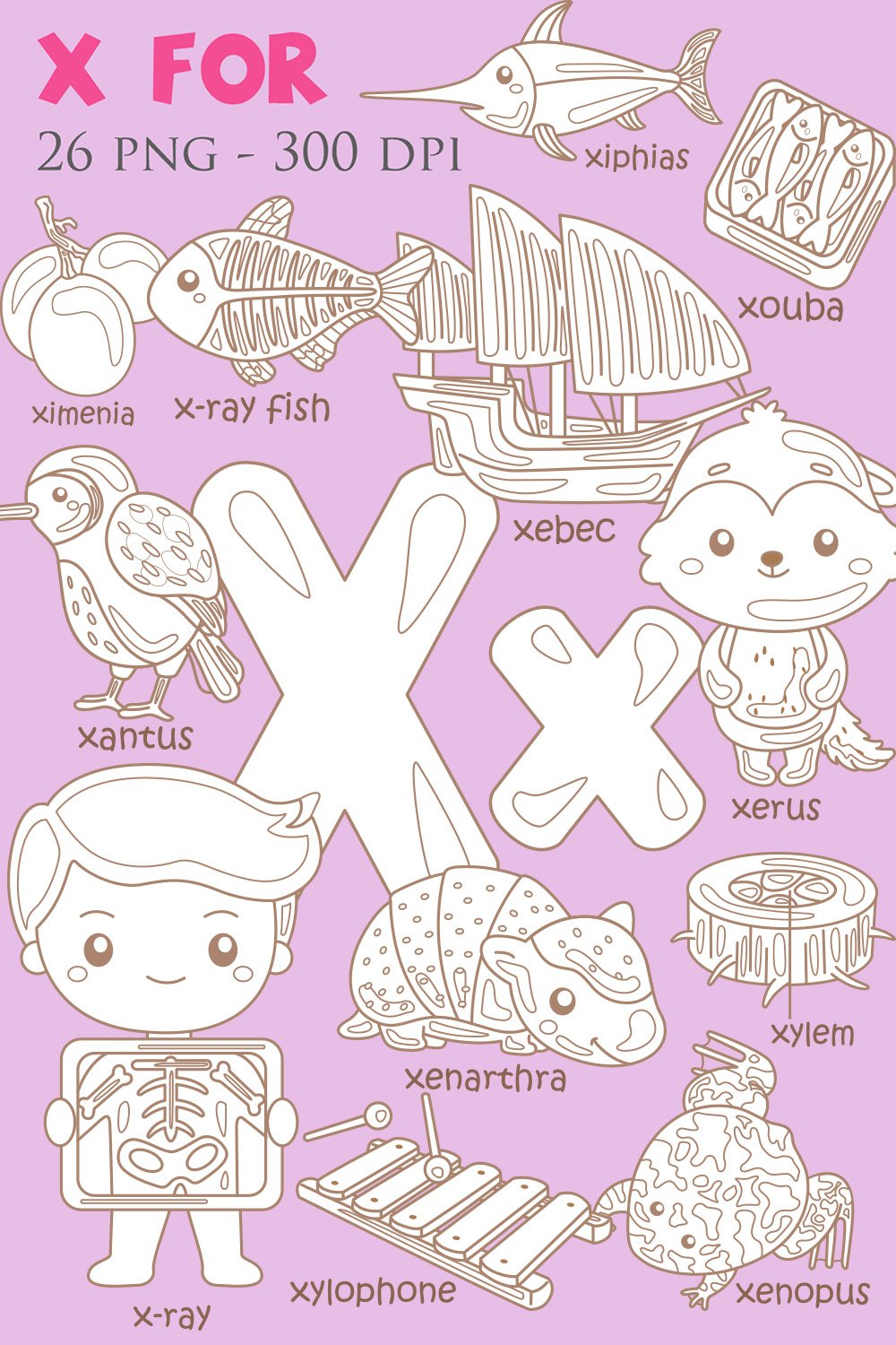 Alphabet X For Vocabulary Student Lesson Word Digital Stamp