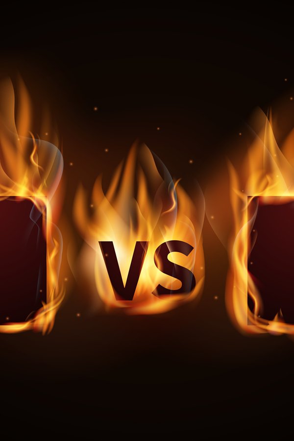 Versus screen with fire frames and vs letters. Vector illust