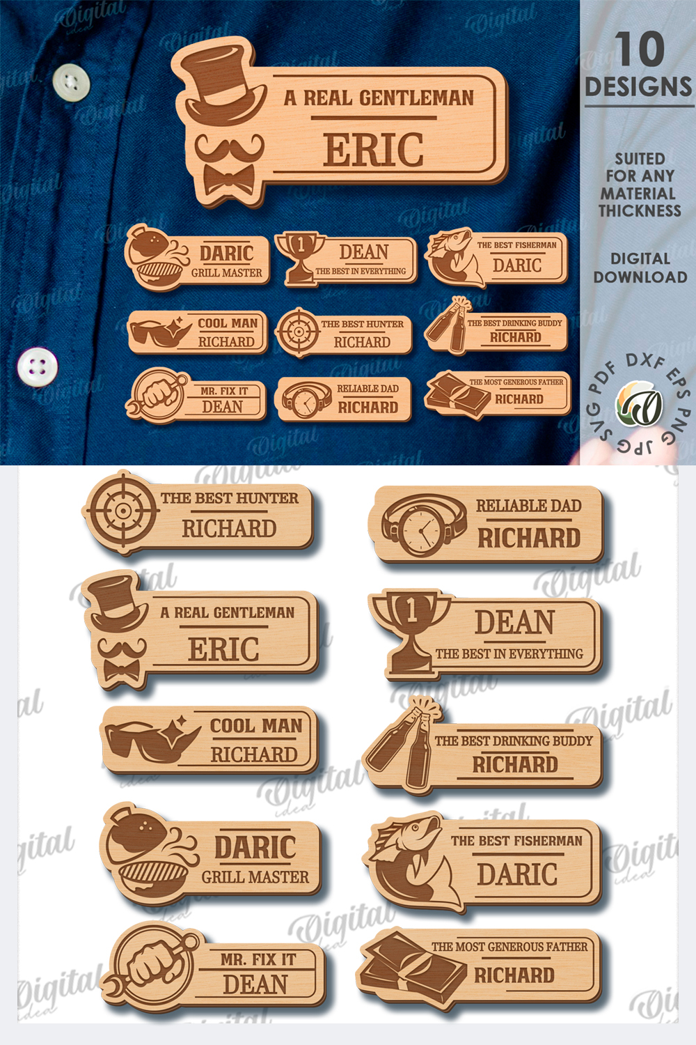 Father's Day Name Tag Bundle Laser cut. Father's name badge