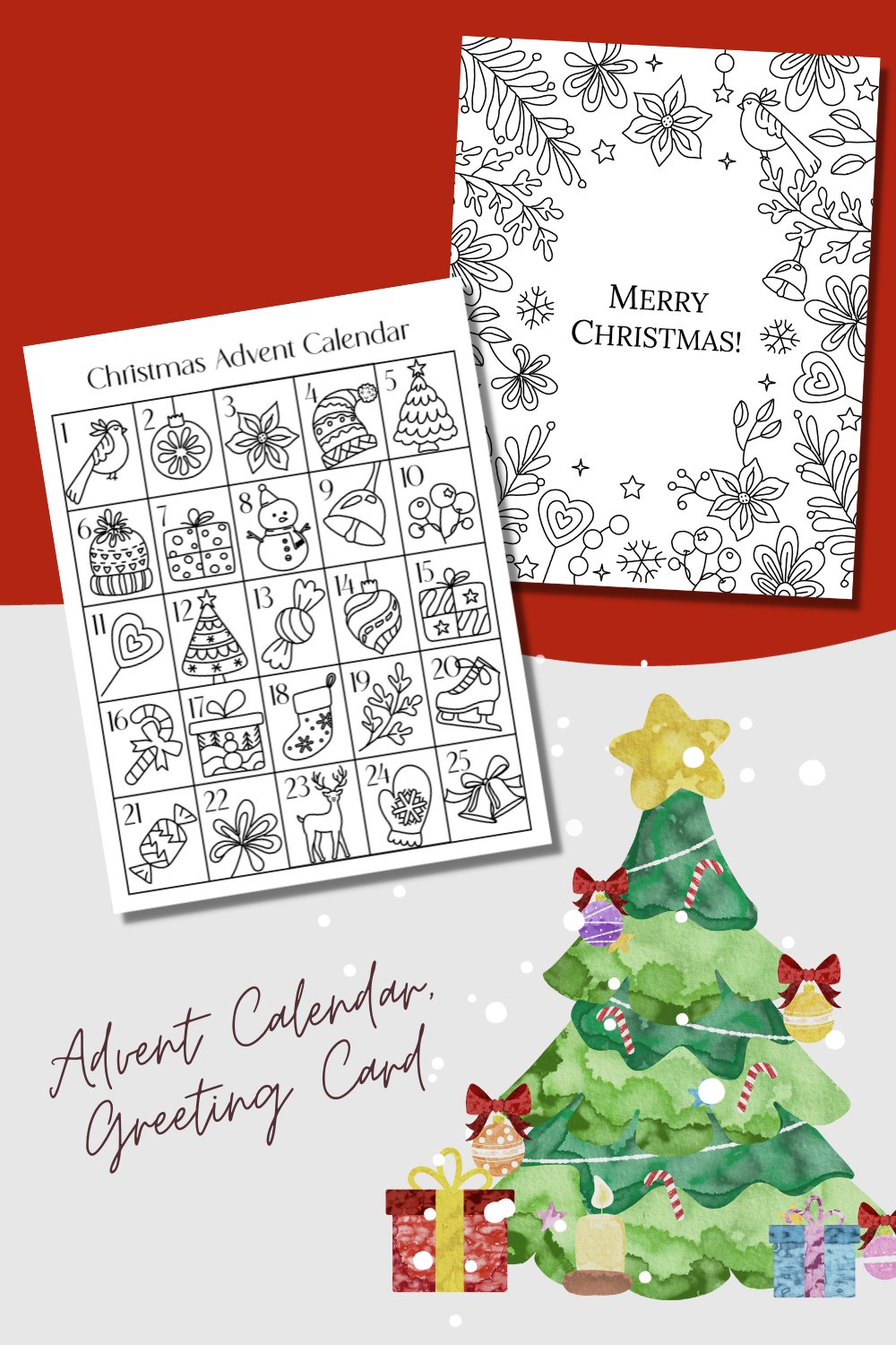 Advent Coloring Book. 25 Coloring Cards, Coloring Calendar