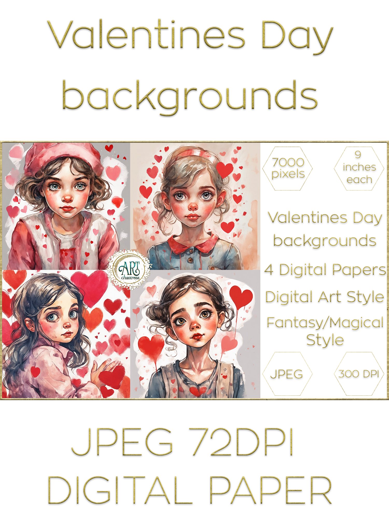 Cute Watercolor Vintage Valentine Digital Paper (3109028)