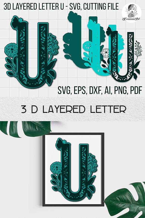 3D Layered SVG / 3D letter U SVG / Letter U Cut File.