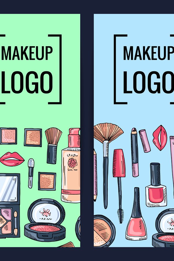 Vector makeup brand banners or flyers with hand drawn