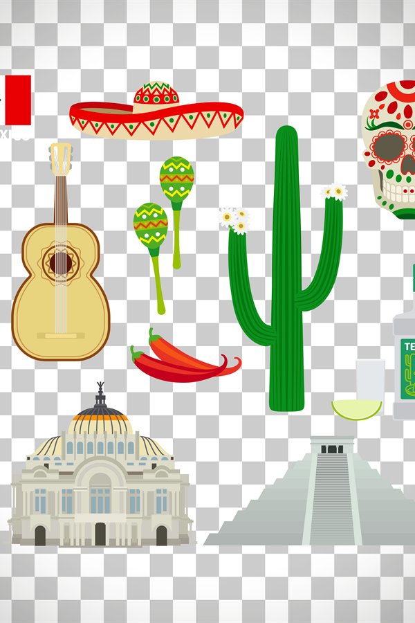 Mexico icons set on transparent background