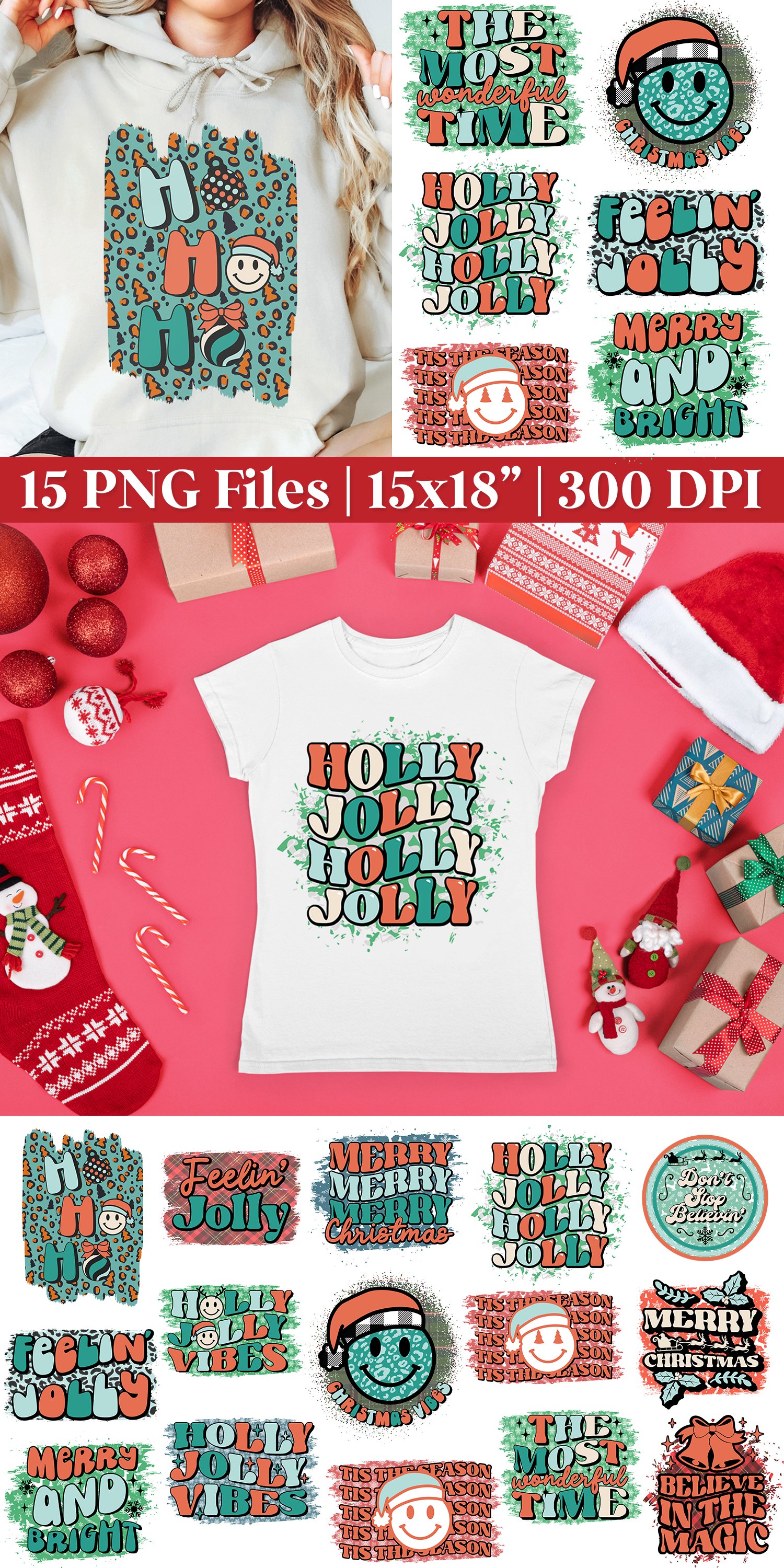 Retro Christmas Sublimation PNG Bundle