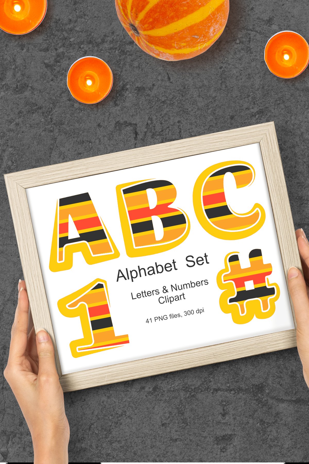 Halloween Striped Alphabet and Numbers Clipart Set of 41 PNG